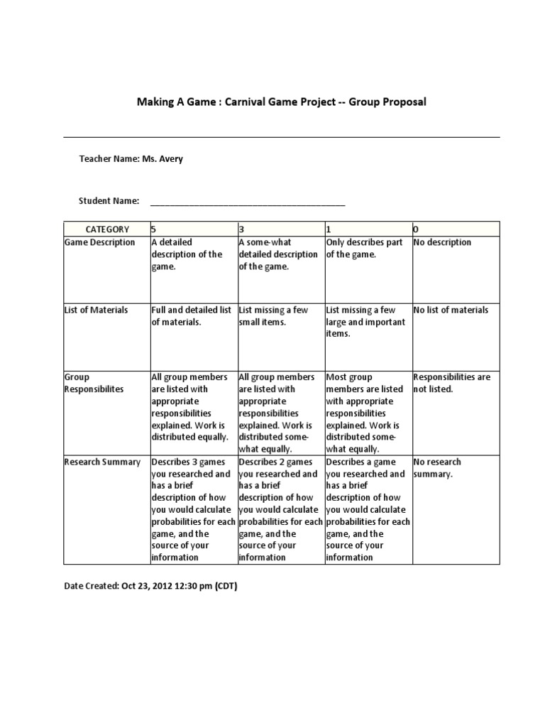Carnival Game Rubric (Proposal) | PDF