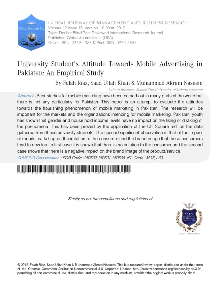 Empact of Mobile Advertising On University Students in Terms of Brand ...