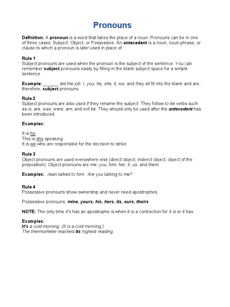 Pronouns Reference Sheet | PDF