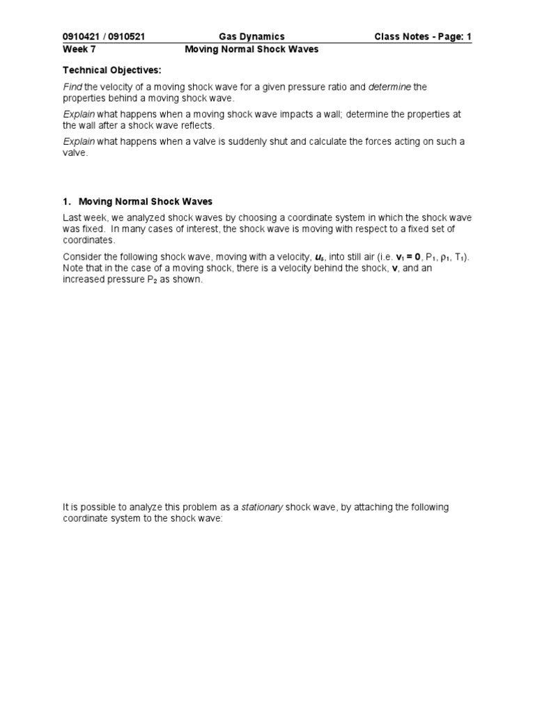Moving Normal Shockwave | PDF | Shock Wave | Compressible Flow