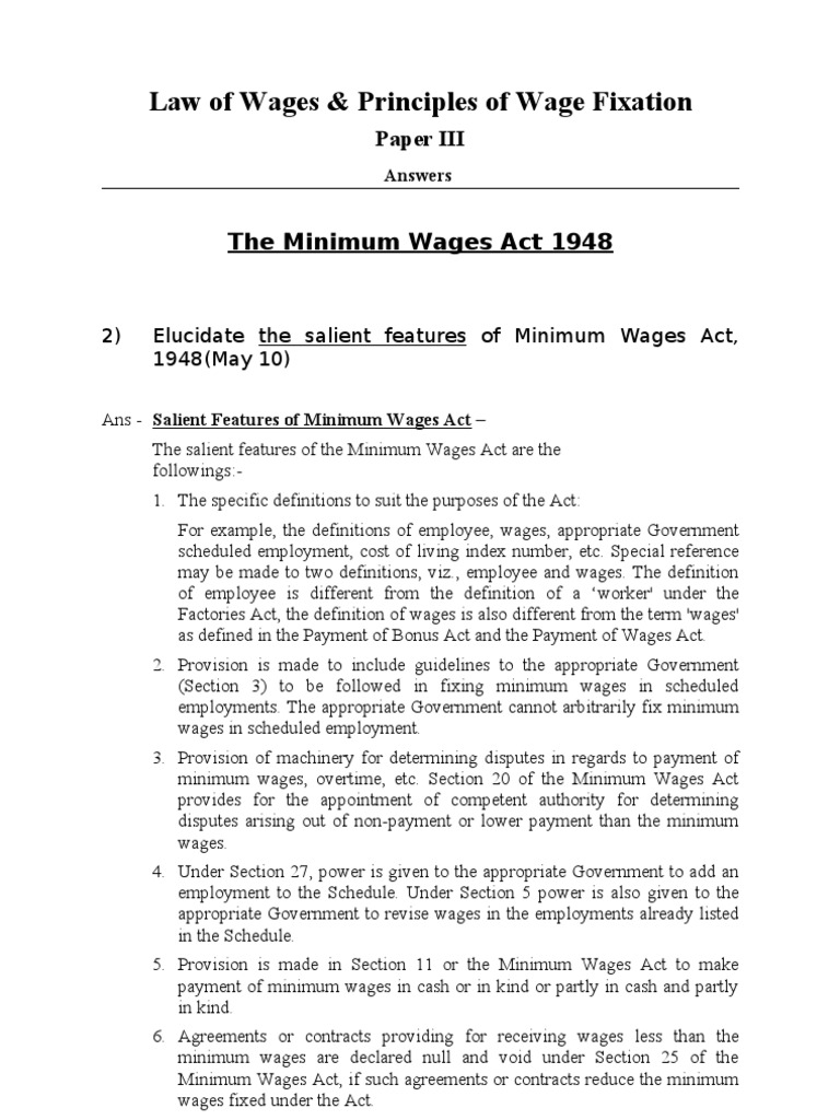 Law of Wages & Principles of Wage Fixation: Paper III | Download Free ...