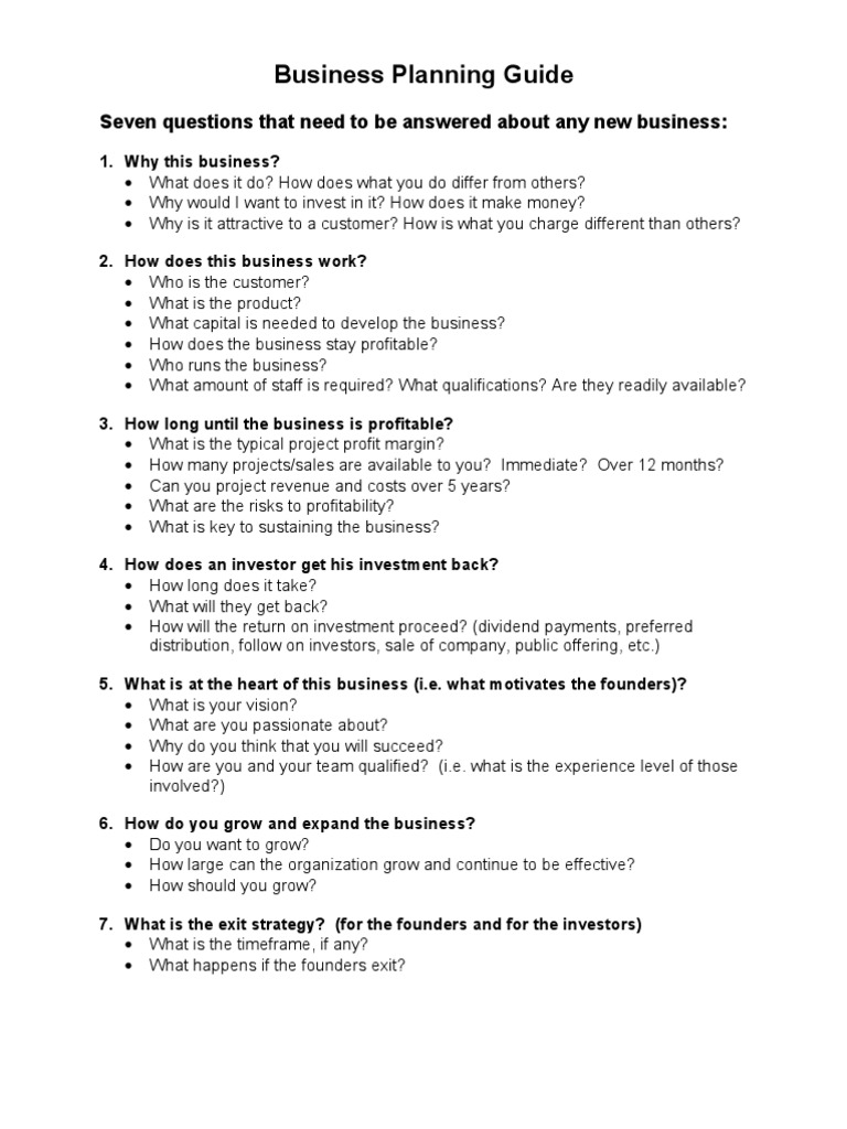 Business Planning Guide: Seven Questions That Need To Be Answered About ...