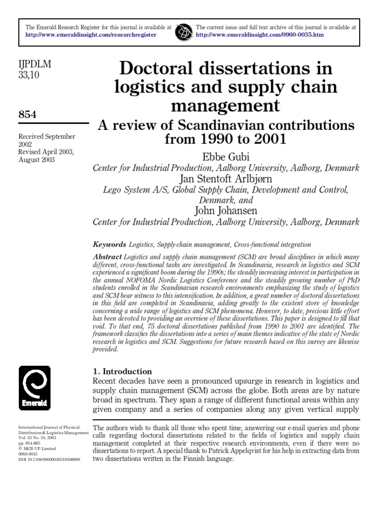 Dissertations in Logistics and Supply Chain Management | PDF | Theory ...
