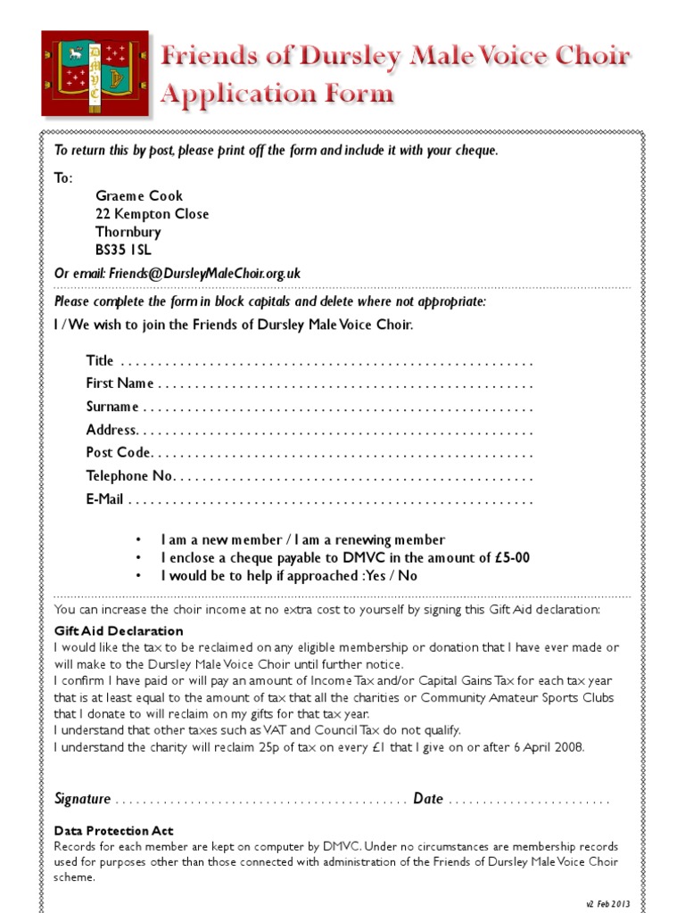 Dursley Male Voice Choir Application Form | PDF | Career & Growth