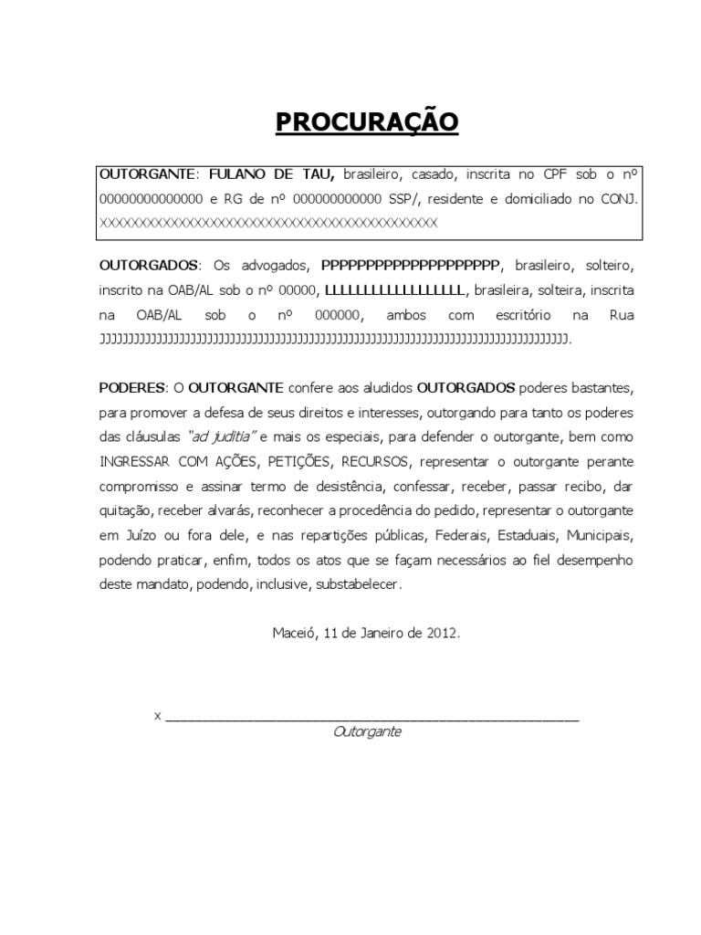 MODELO DE PROCURAÇÃO