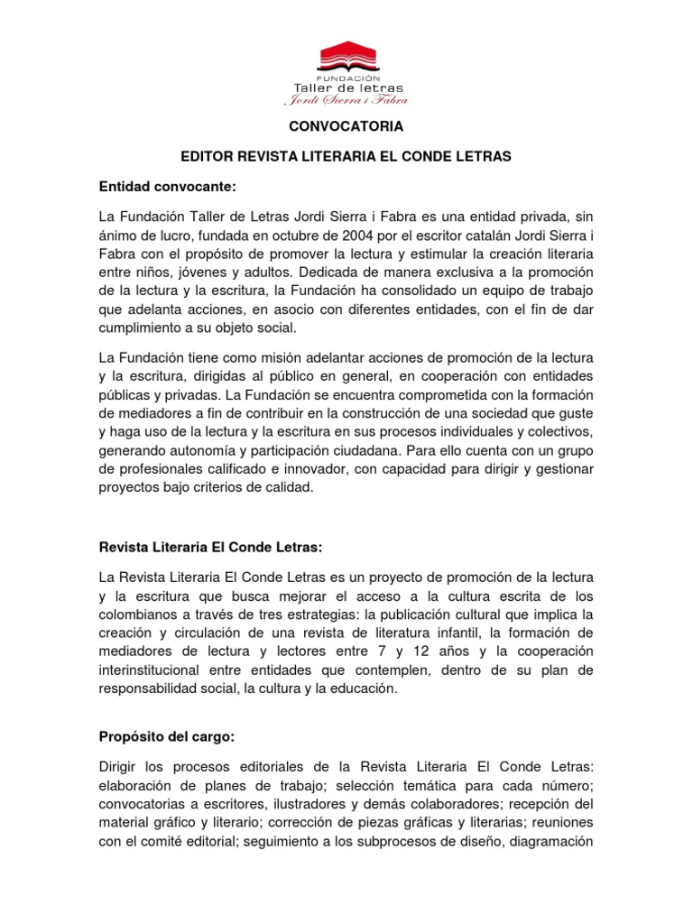 Convocatoria Editor Revista | PDF | Publicación | Fundación (sin fines ...
