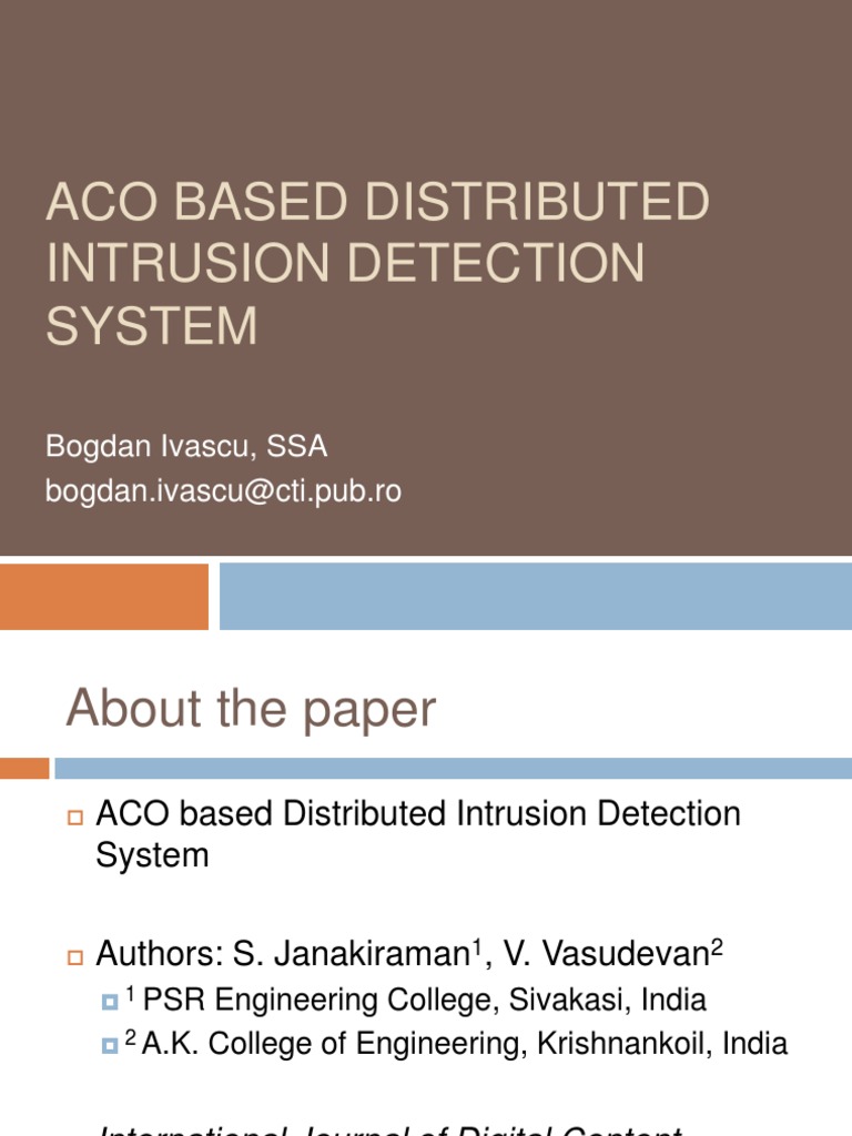 Ant Colony Optimization Based Distributed Intrusion Detection System ... Ant Colony Optimization Based Distributed Intrusion Detection System ...