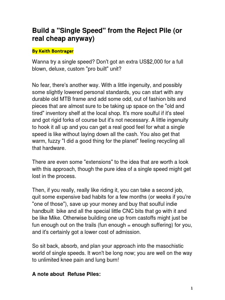 Build a Budget Single Speed Bike | PDF | Land Vehicles | Human Powered ...
