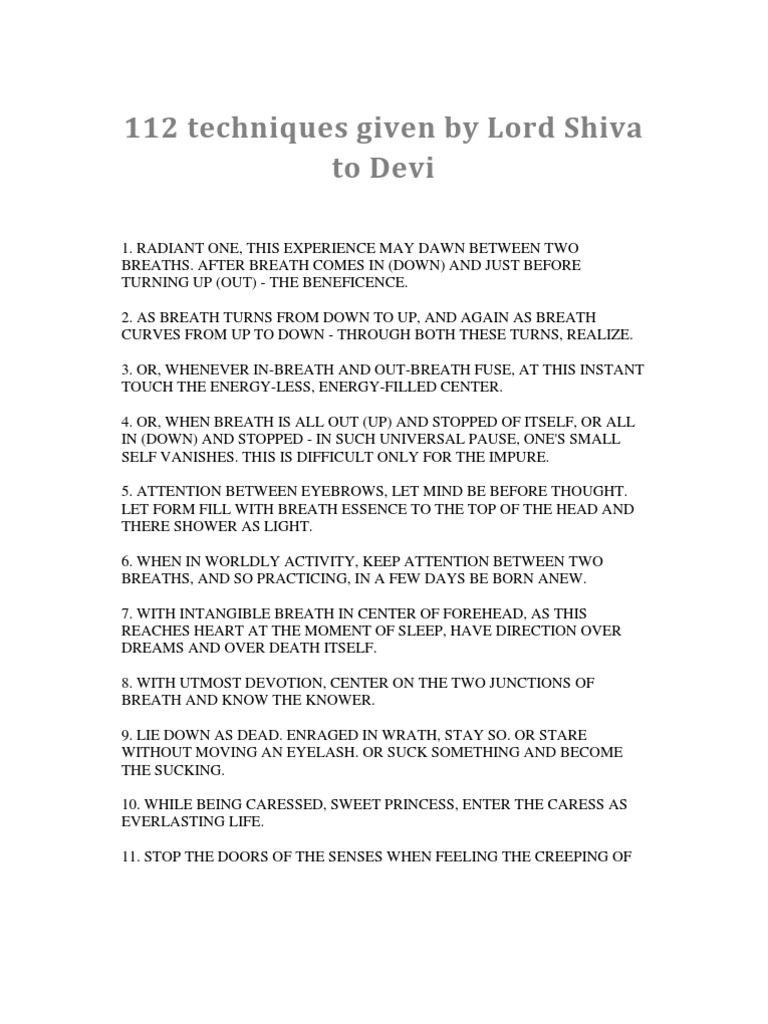 Lord Shiva Meditation Techniques Lord Shiva 112 Meditation Print | PDF