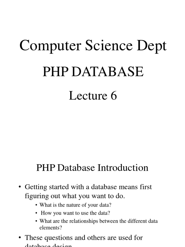Computer Science Dept: PHP Database | PDF | Databases | Data Management