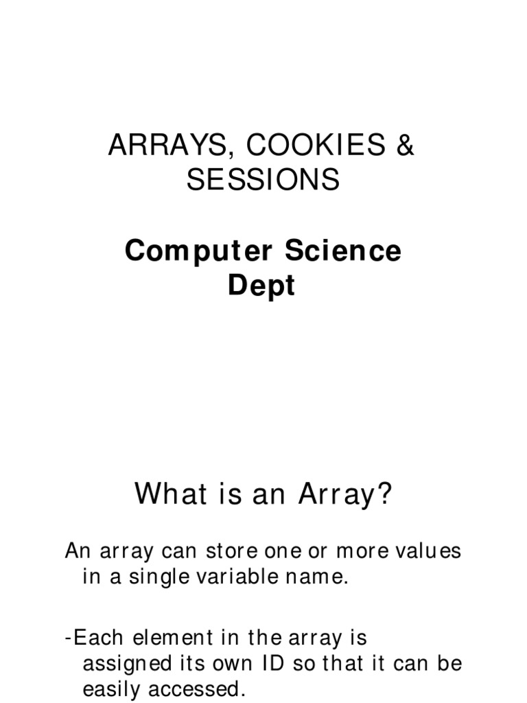 Arrays, Cookies & Sessions: Computer Science Dept | PDF | Http Cookie | Array Data Structure