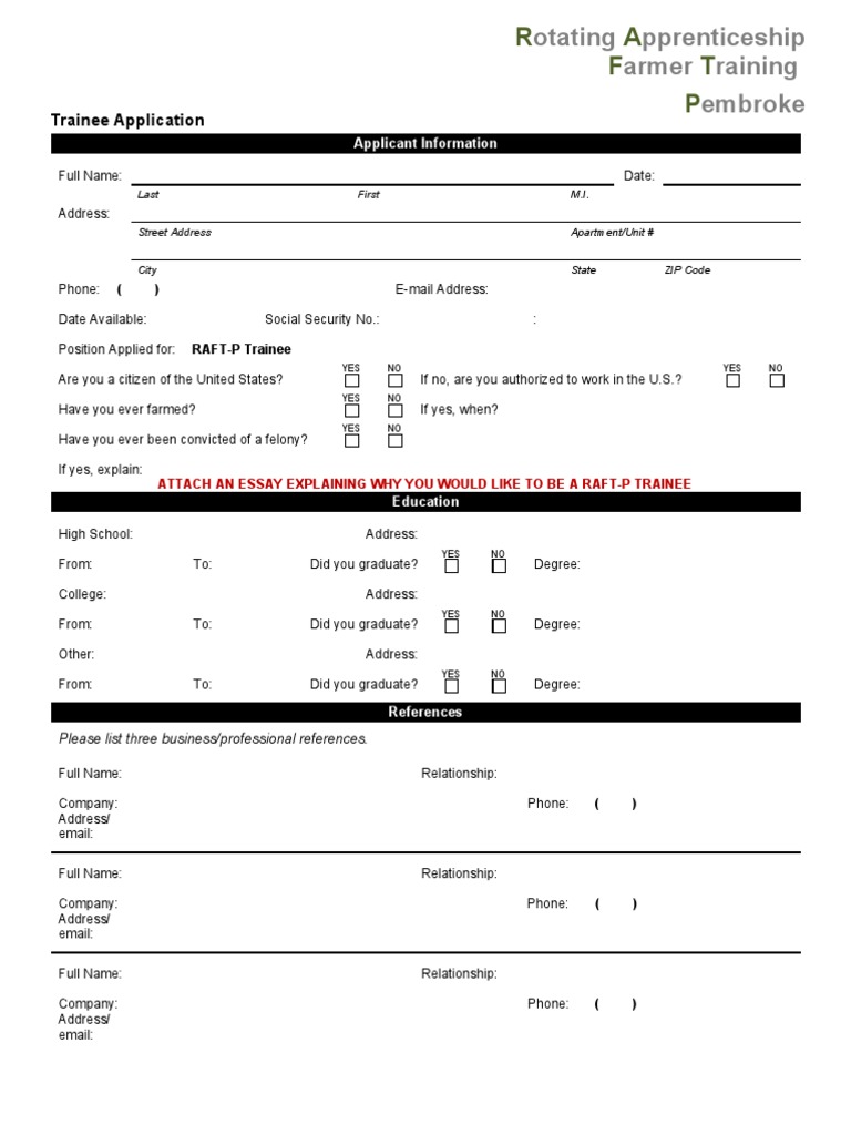RAFT-P (Rotating Apprenticeship Farmer Training - Pembroke) Application ...