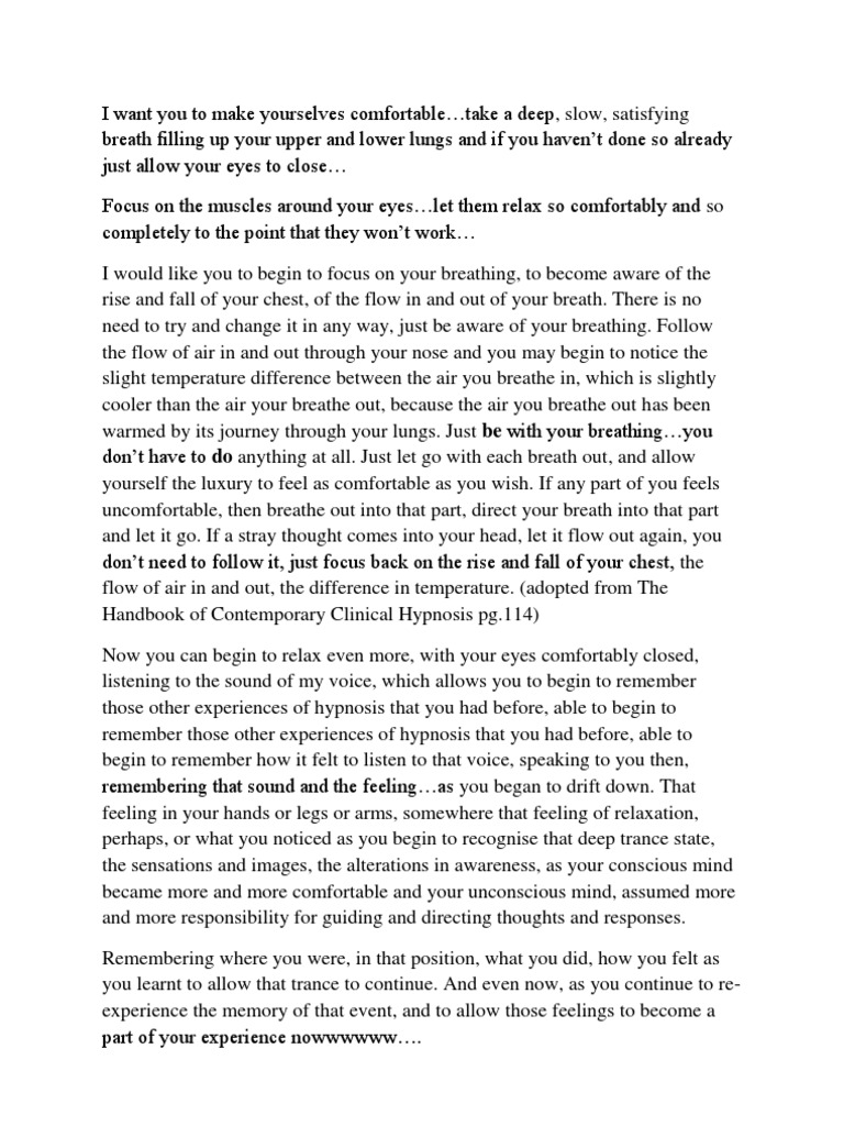 Group Hypnosis Script | PDF