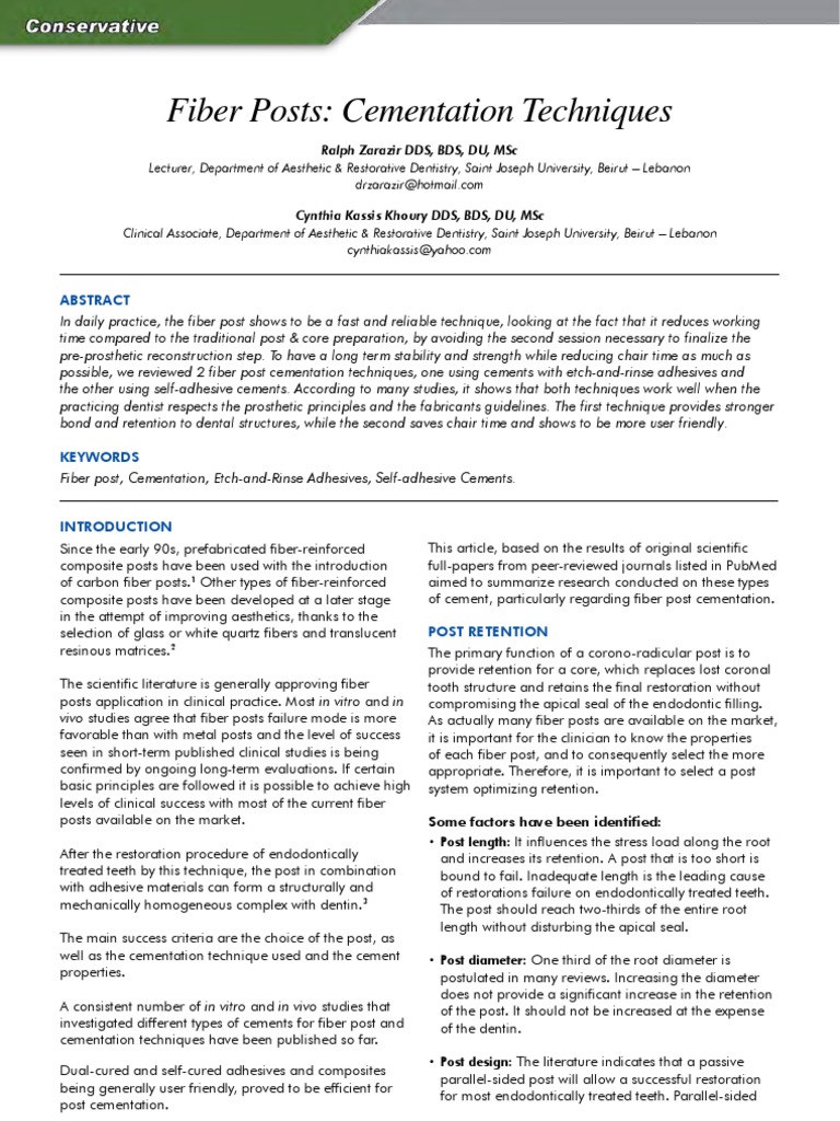 Fiber Posts Cementation Techniques | PDF | Dental Composite | Adhesive