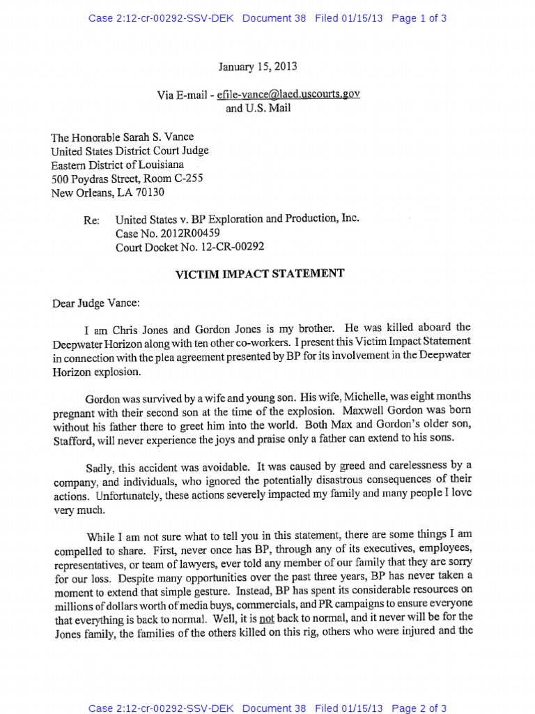 Victim Impact Statements | PDF | Bp | Deepwater Horizon Oil Spill