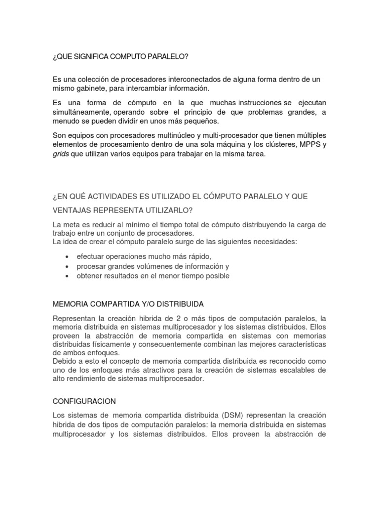 Computo Paralelo | PDF | Grupo de computadoras | Computación paralela