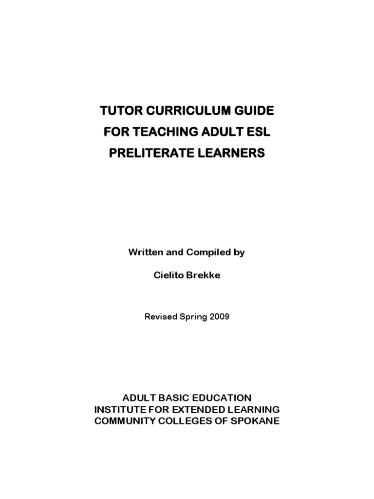 ESL Curriculum for Preliterate Adults | PDF | Literacy | English As A ...