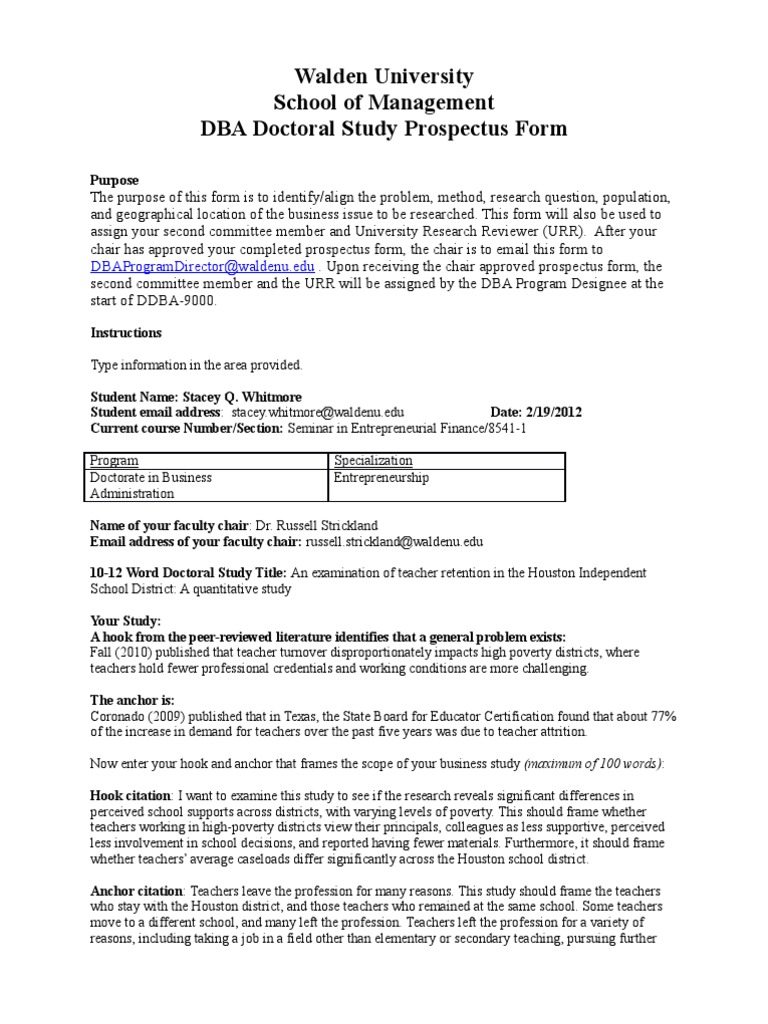 DBA Doctoral Study Prospectus | PDF | Quantitative Research ...