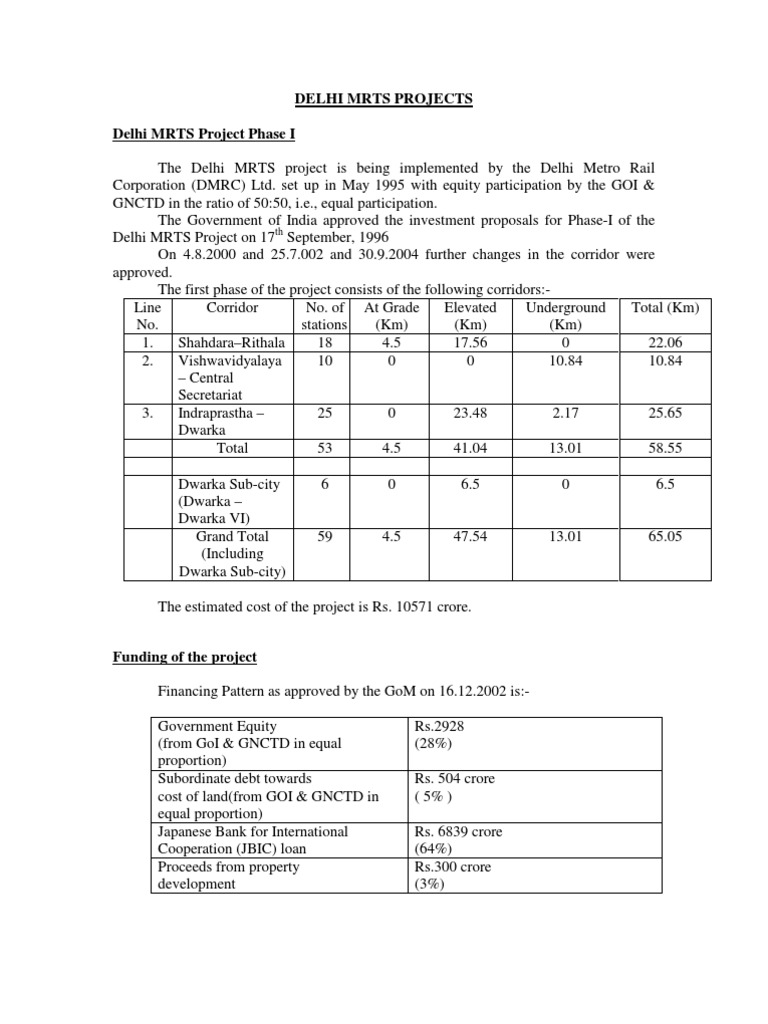 Delhi Metro Project | PDF