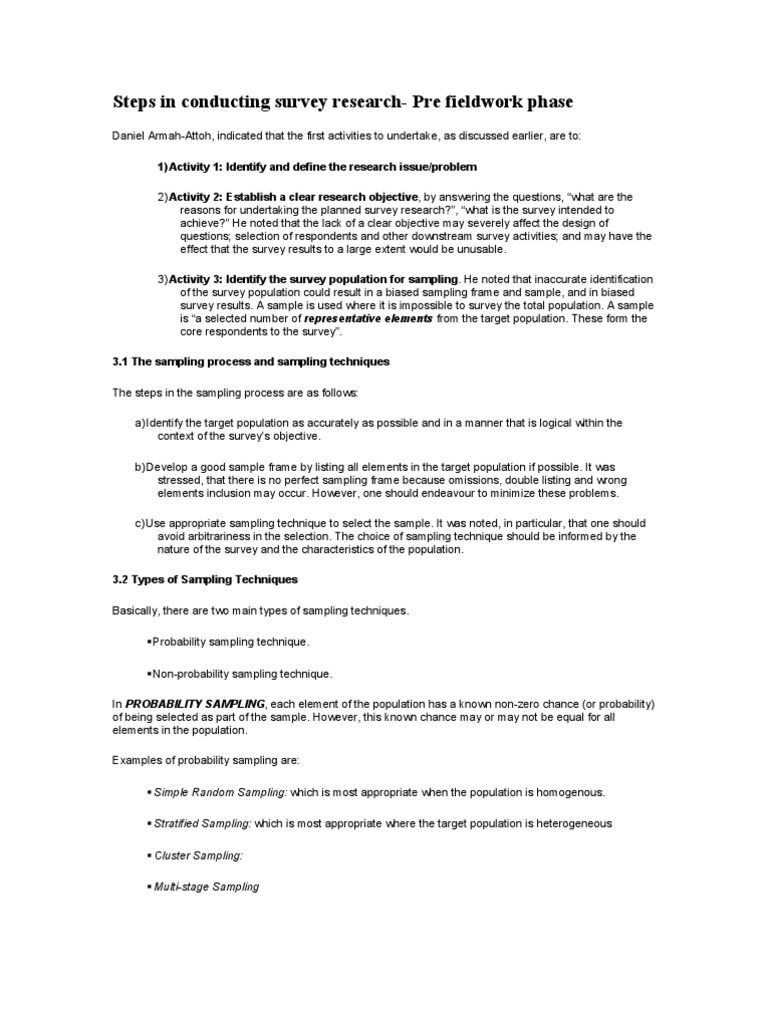 Steps in Conducting Survey Research-Pre Fieldwork Phase | PDF ...