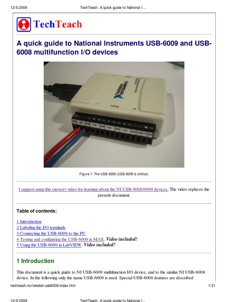 NI-USB6009 | Data Acquisition | Input/Output