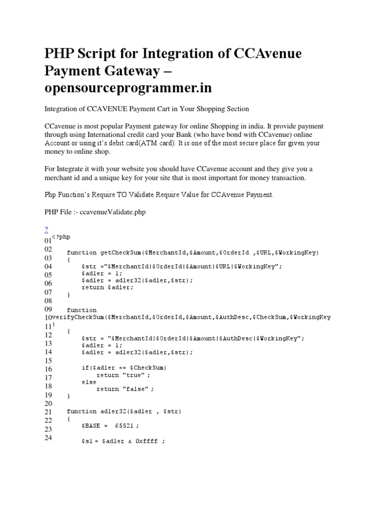 PHP Script For Integration of CCAvenue Payment Gateway | PDF | Payments | Financial Technology