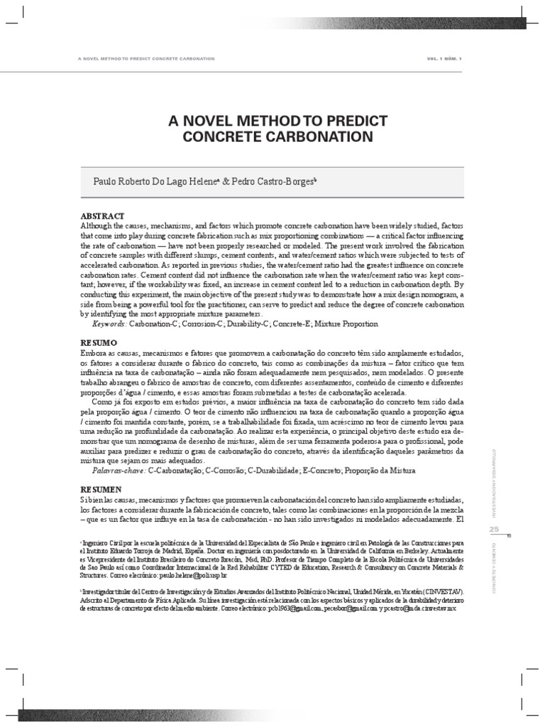 A NOVEL NOMOGRAM METHOD TO PREDICT CONCRETE CARBONATION BASED ON MIX ...