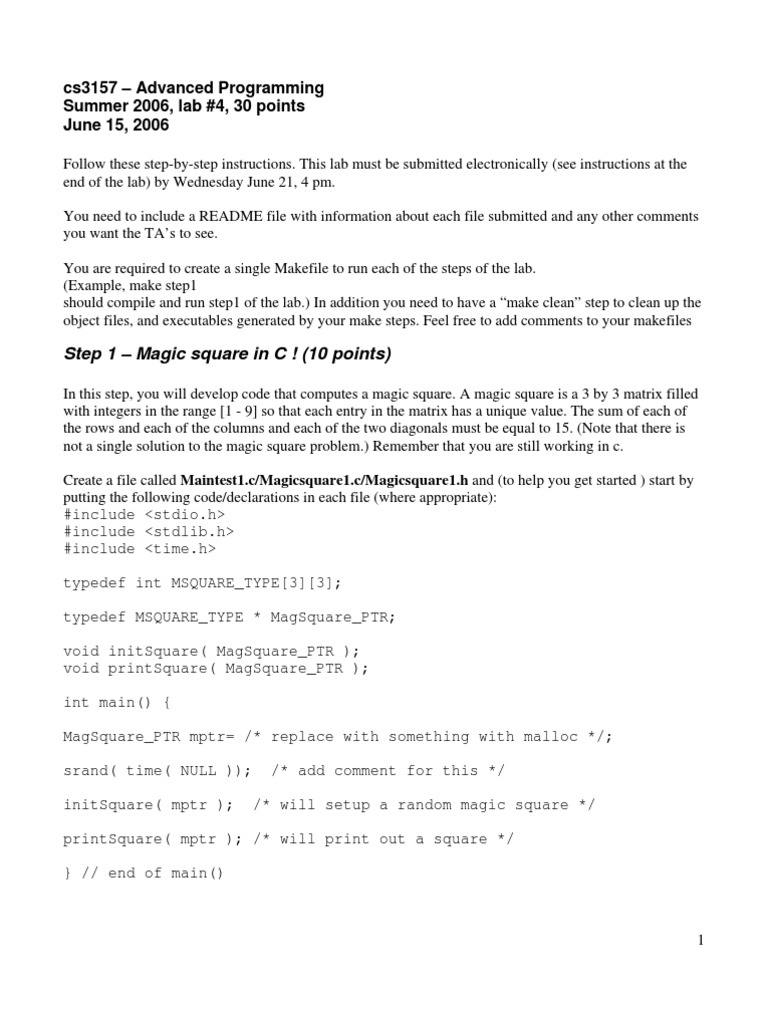 cs3157 - Advanced Programming Summer 2006, Lab #4, 30 Points June 15, 2006 | PDF | C ...