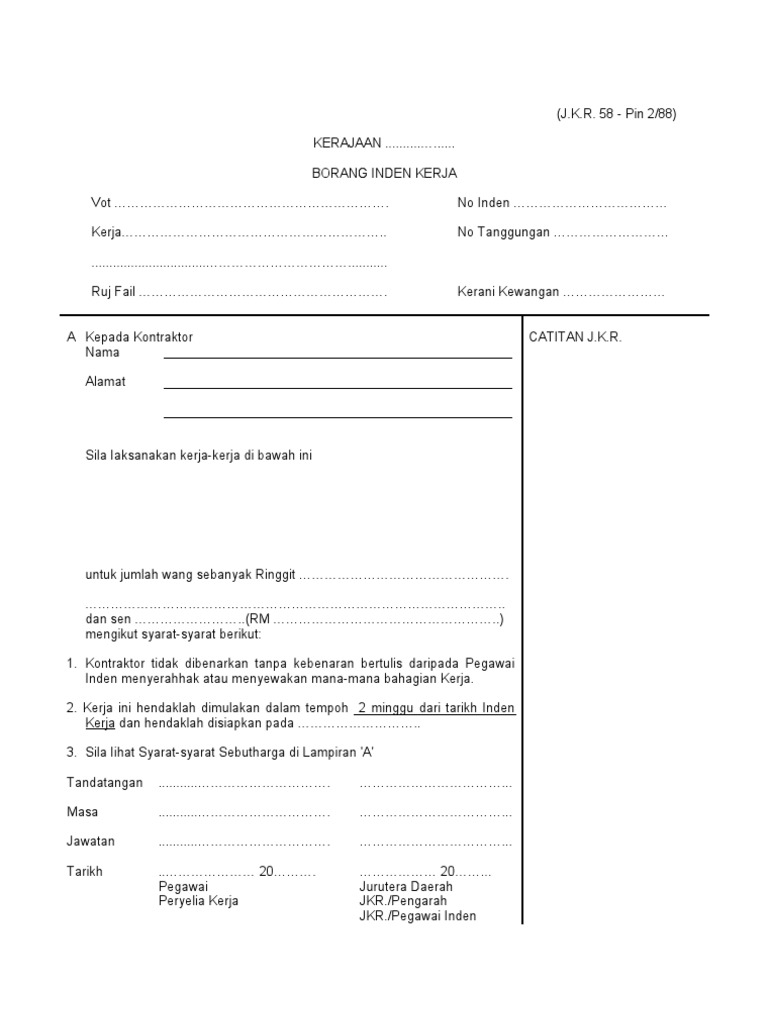 CONTOH Borang INDEN | PDF