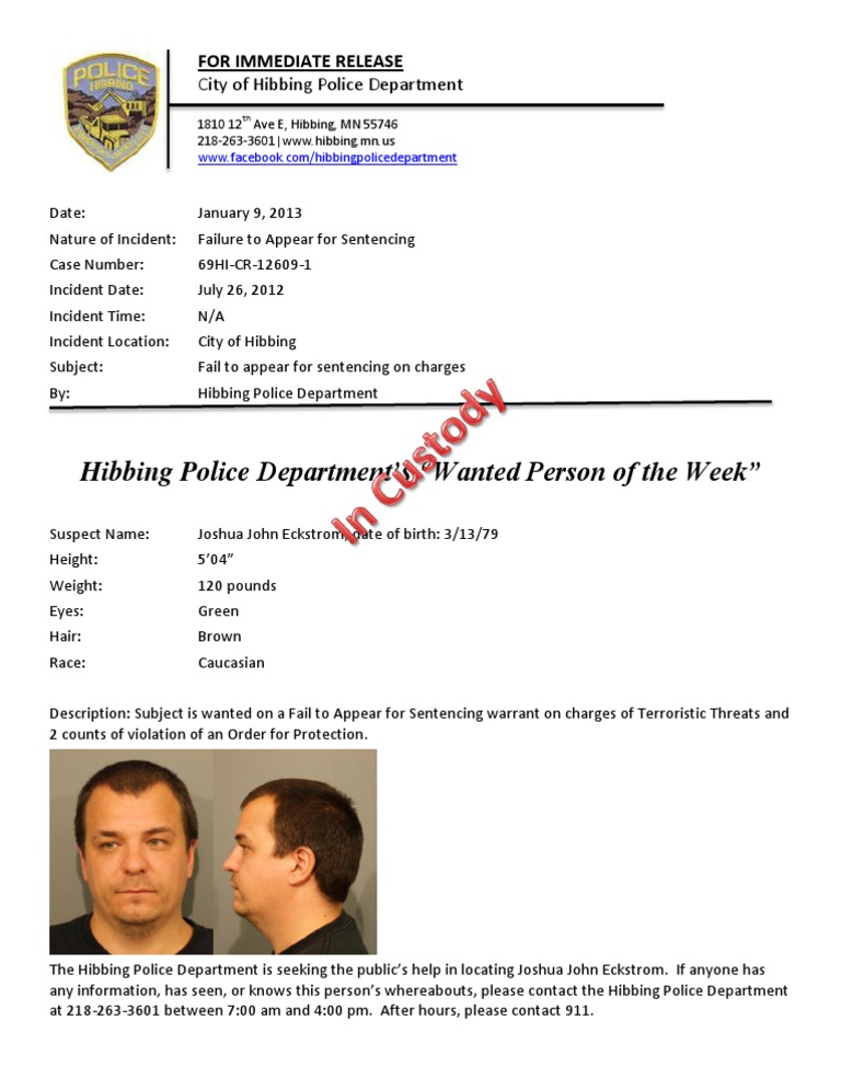 Eckstrom in Custody | PDF