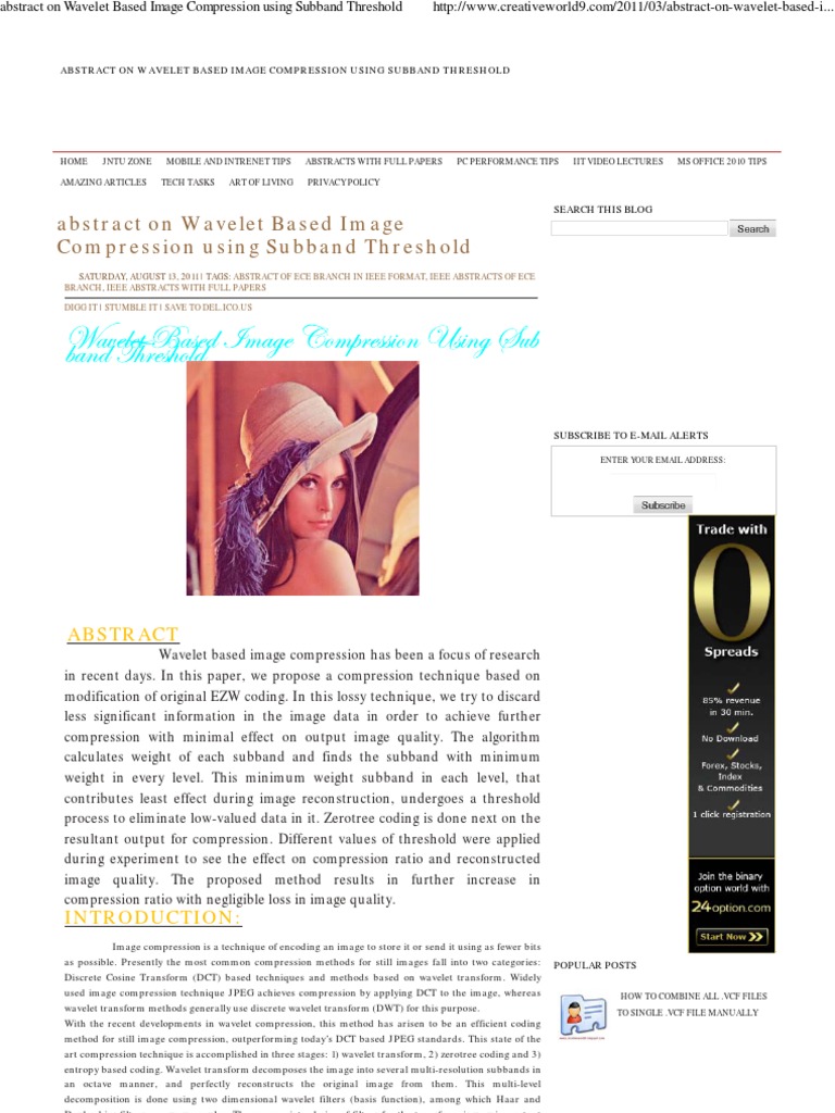 Abstract On Wavelet Based Image Compression Using Subband Threshold | PDF | Data Compression ...