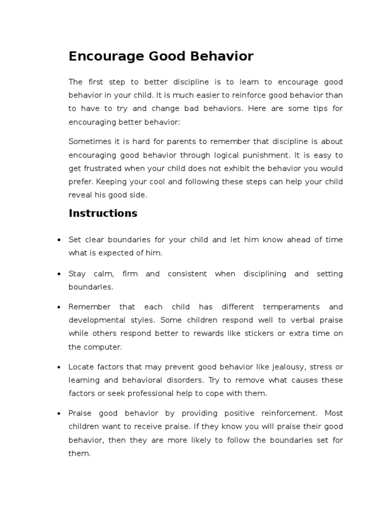 Encouraging Good Behavior | Download Free PDF | Parenting | Relationships