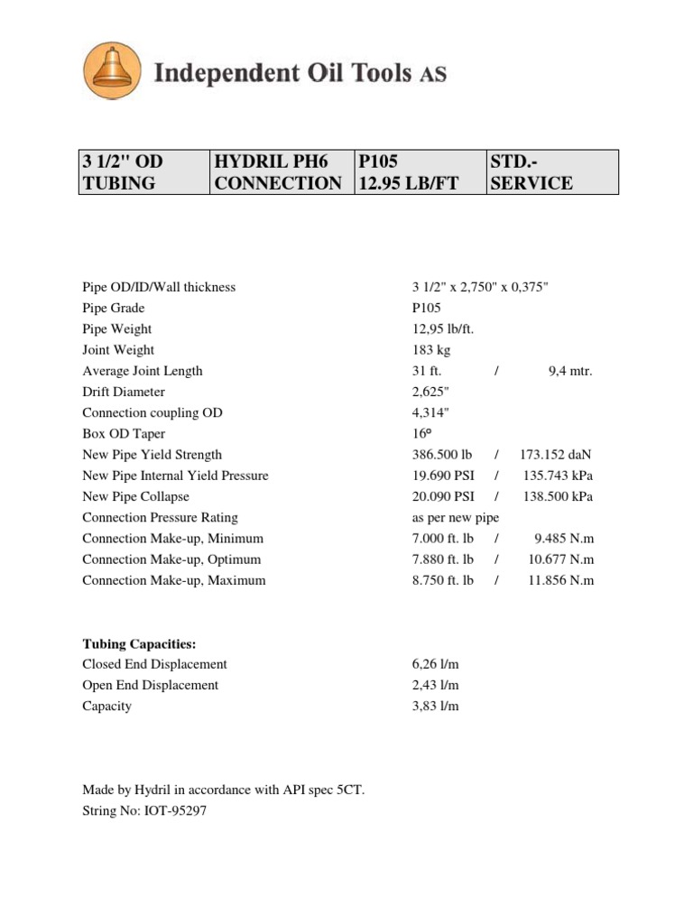 3-1/2 ph-6 Tubing Connection Data | PDF | Home Appliance | Pipe (Fluid ...