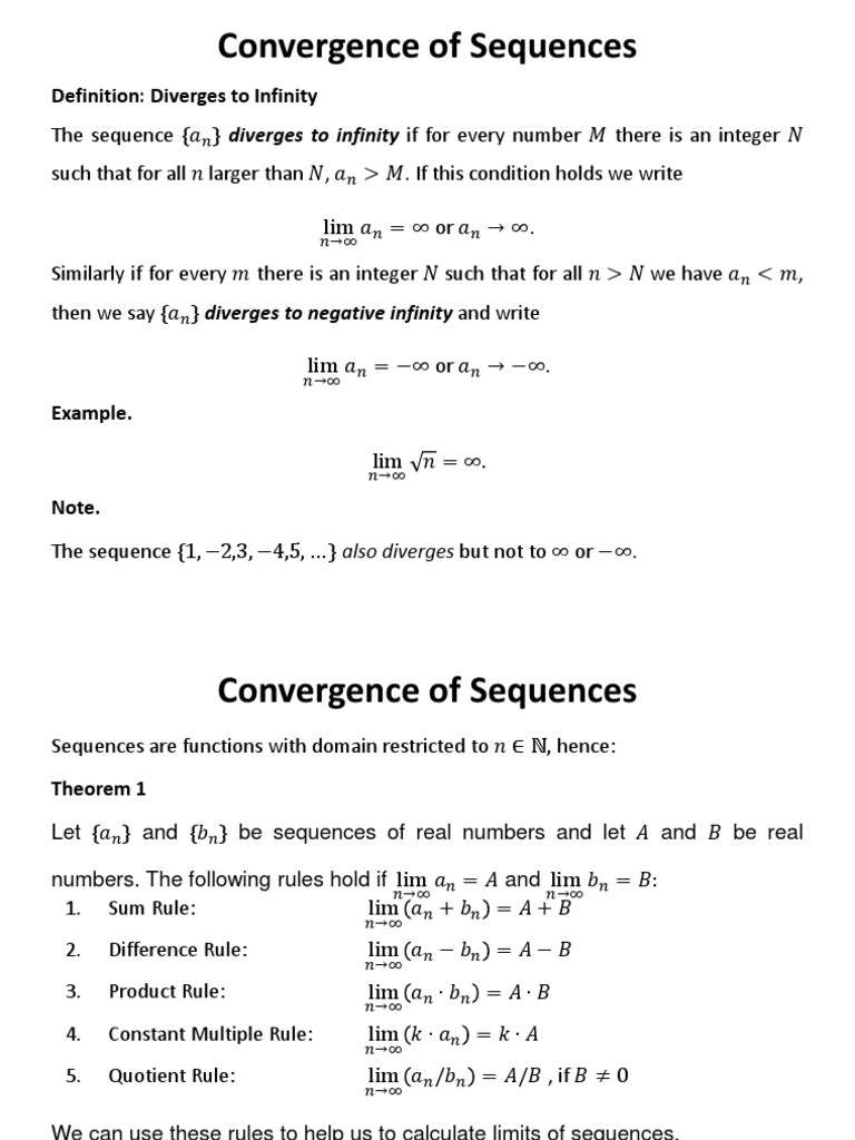 Convergence of Sequences: Definition: Diverges To Infinity | PDF | Sequence | Limit (Mathematics)