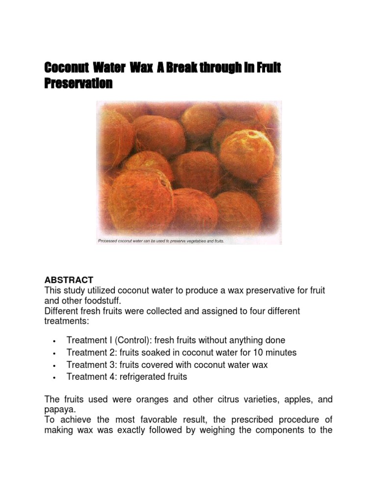 Coconut Wax Preserves Fruit Freshness for Weeks | PDF | Food ...