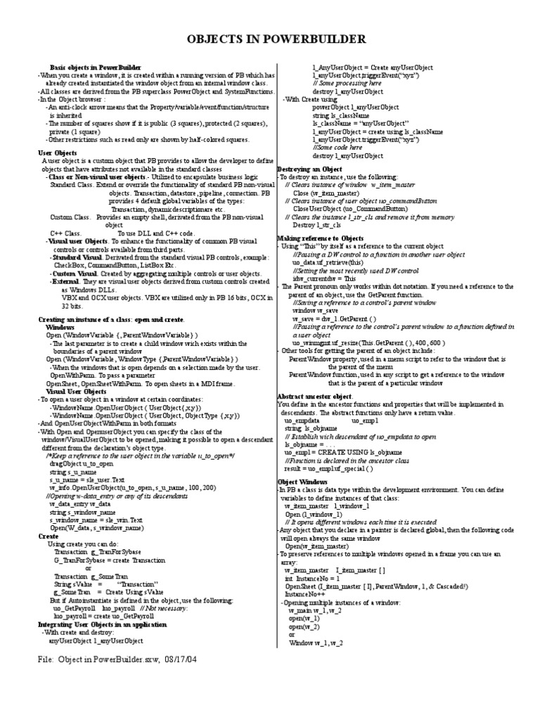 Object PowerBuilder | PDF | Class (Computer Programming) | Parameter ...