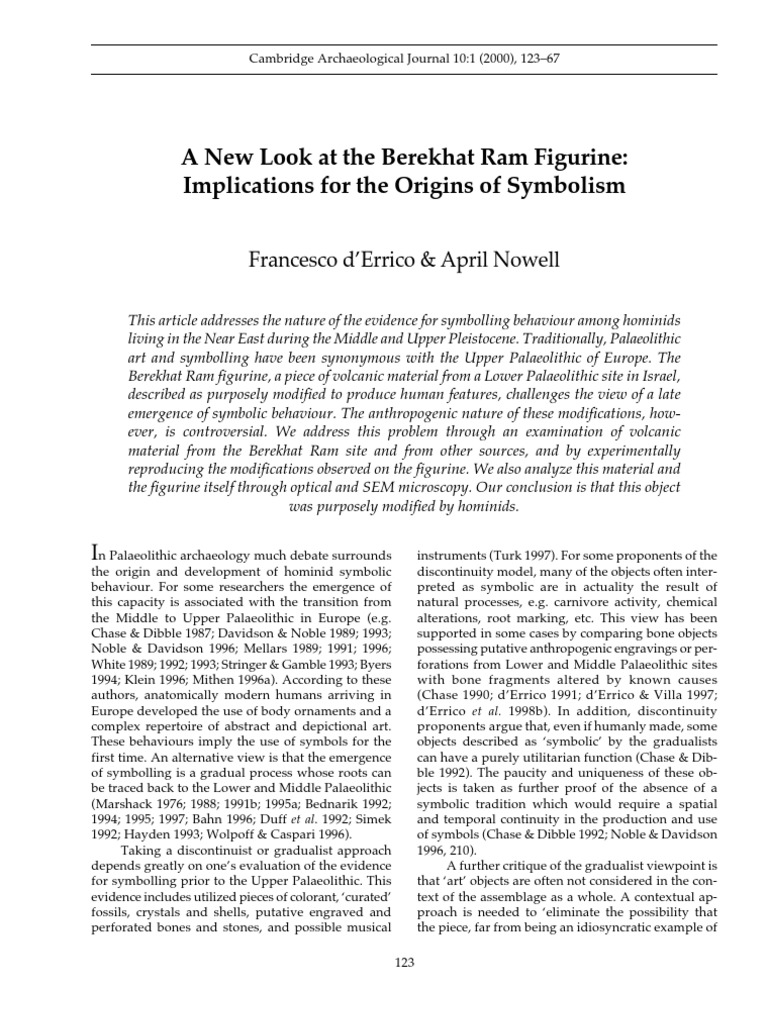 A New Look at The Berekhat Ram Figurine Implications For The Origins of ...