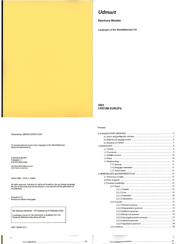 Udmurt (E. Winkler, The Languages of The World - Materials 212) | PDF