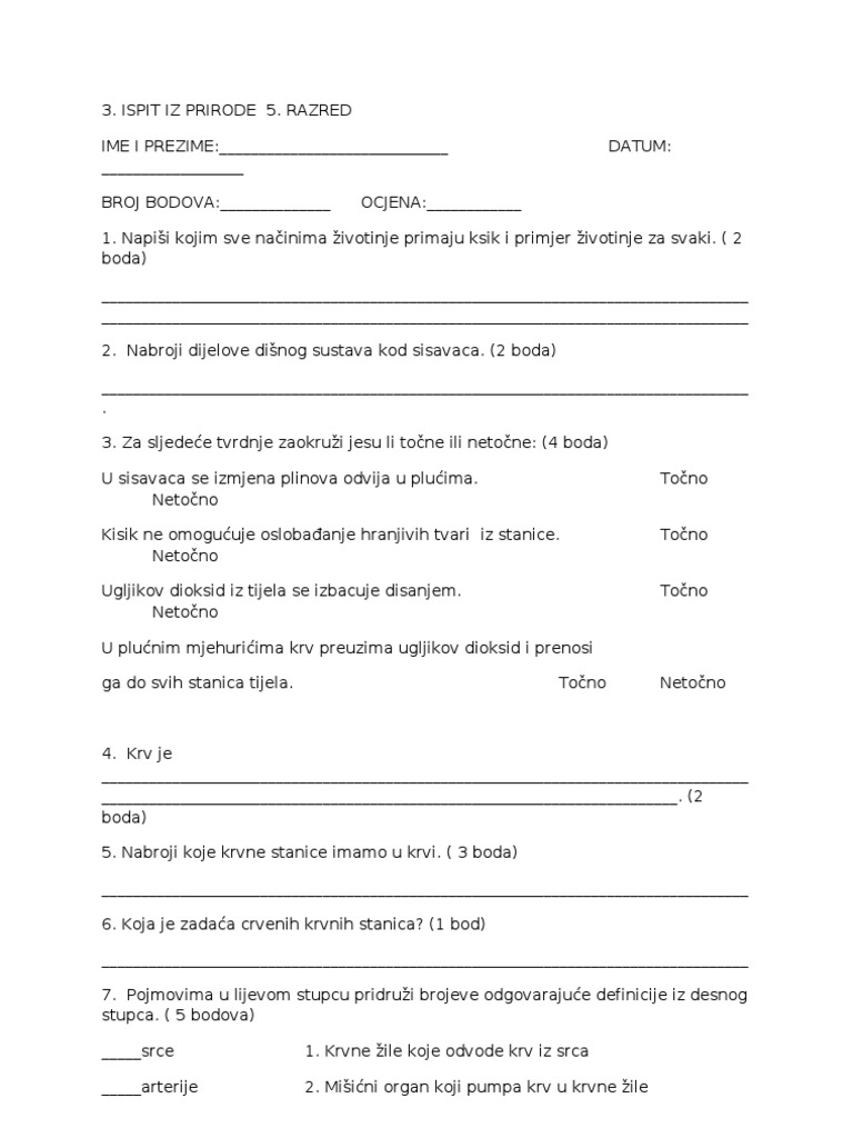 Priroda 5 Ispit 3 | PDF
