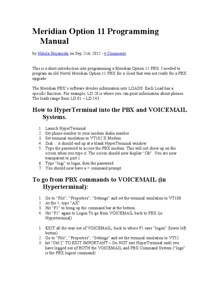 Meridian Option 11 Programming Manual | PDF | Voicemail | Media Technology