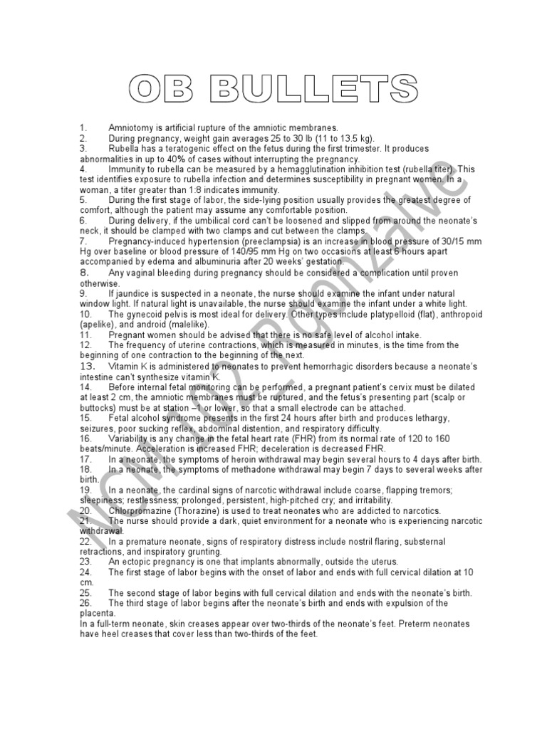 Mnemonics For OB | PDF | Pregnancy | Fetus