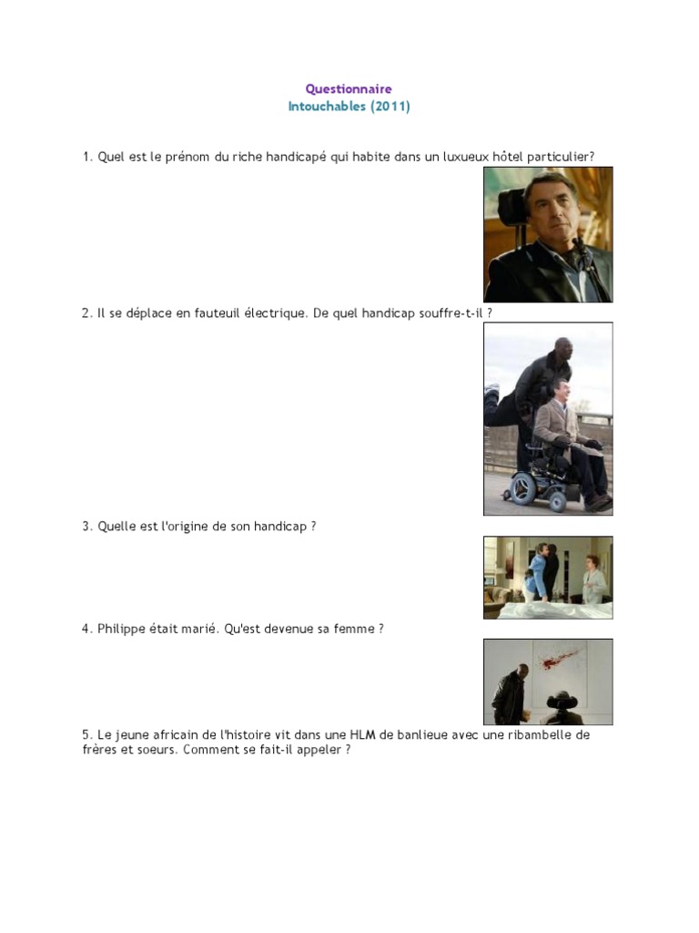 Questionnaire sur le film Intouchables | PDF