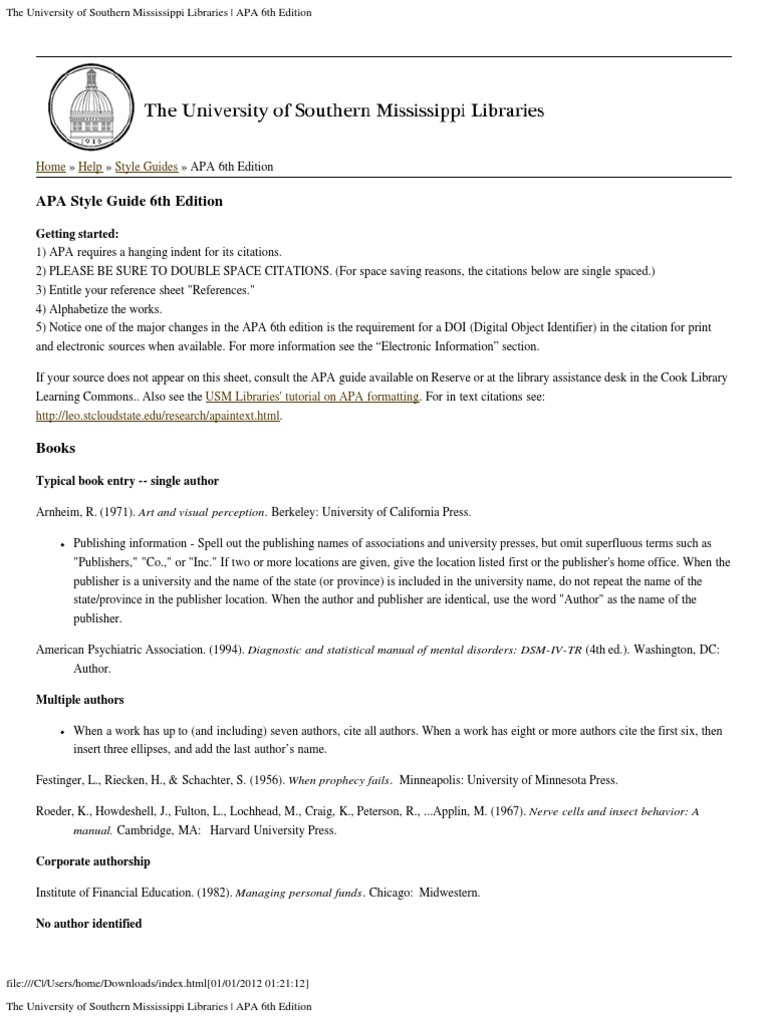 APA Style Guide 6th Edition: Home Help Style Guides | PDF | Digital ...