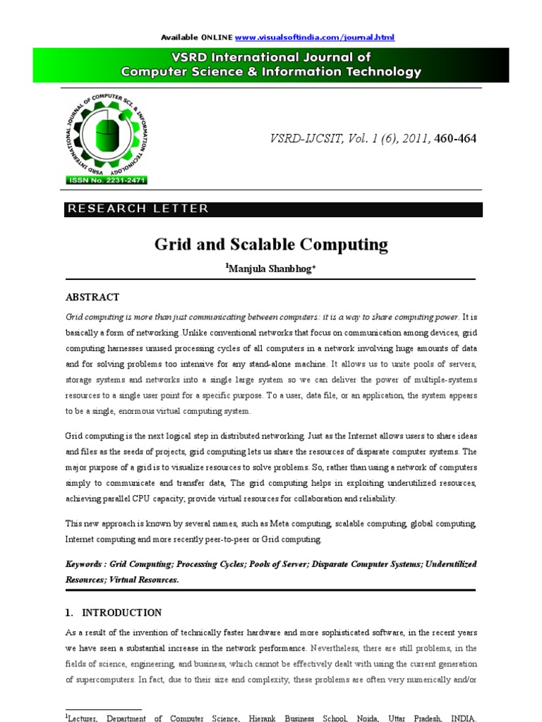 17 Manjula Shanbhog Research Letter Aug 2011 | PDF | Grid Computing | Scalability