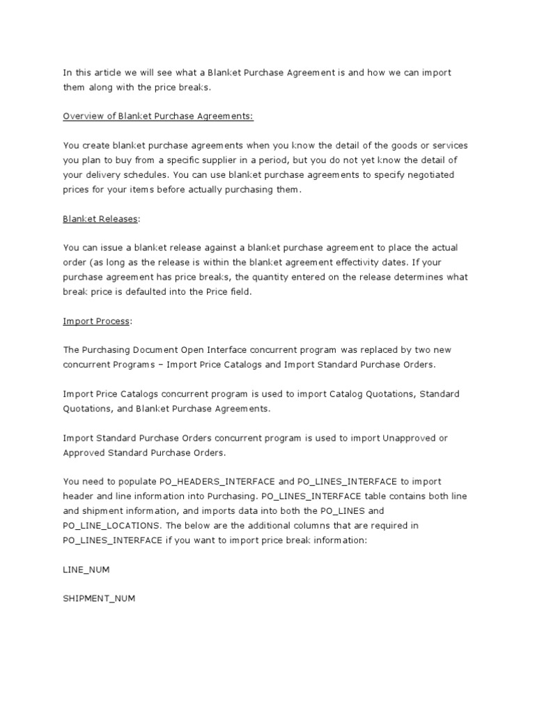 blanket PO | Business | Computing