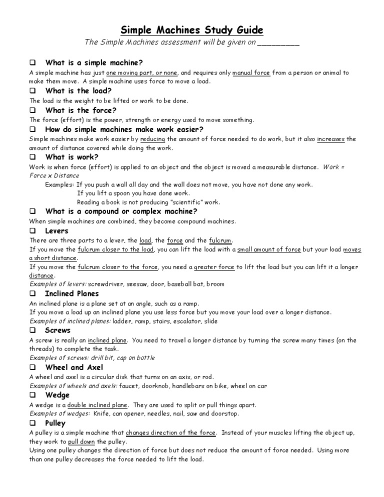 Simple Machines Study Guide | PDF | Machines | Lever