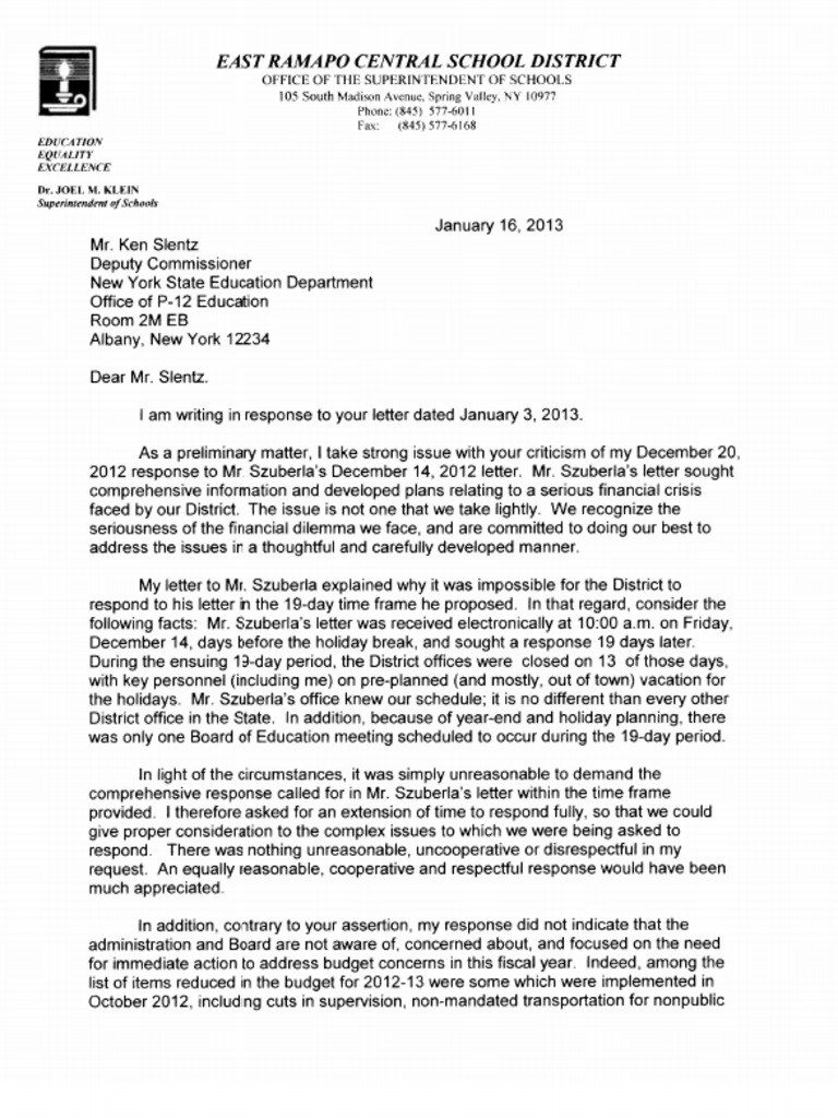 Joel Klein's Response To Ken Slentz | PDF