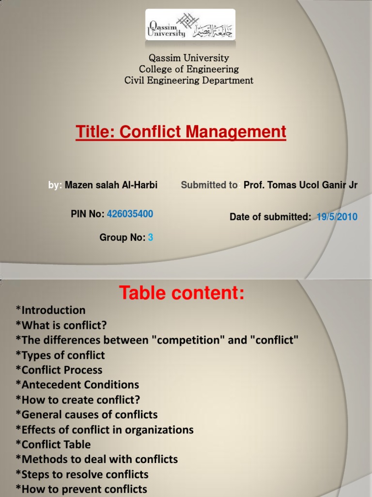 Report in Conflict Management | Conflict Resolution | Engineering