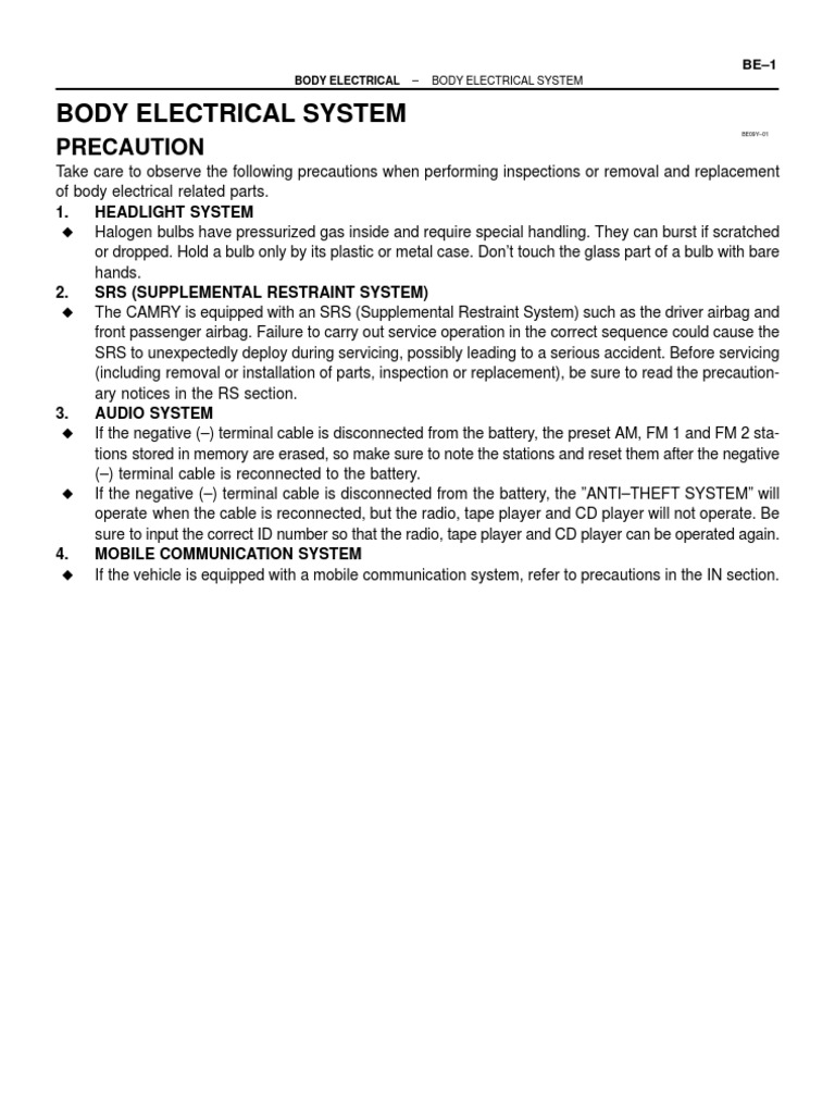 Body Electrical System Troubleshooting Guide | PDF | Headlamp | Switch