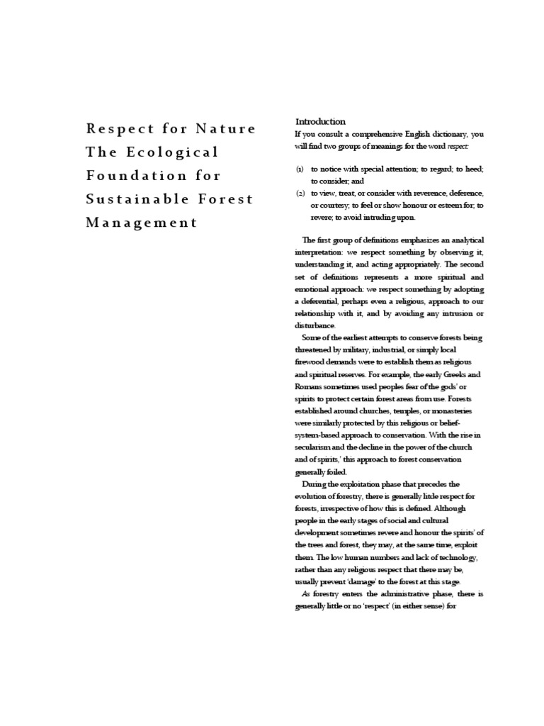 Respect For Nature The Ecological Foundation For Sustainable Forest ...